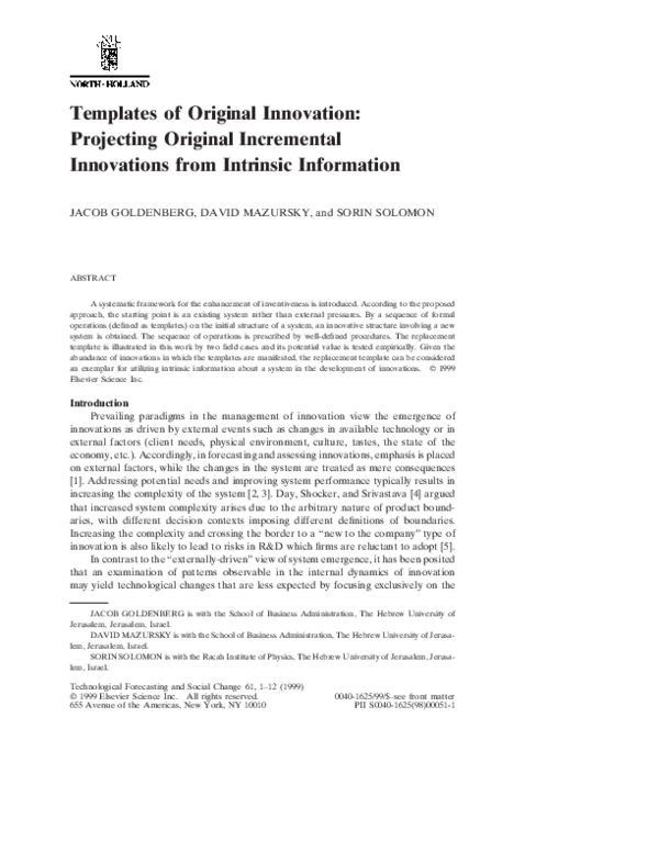 (PDF) Templates of Original Innovation