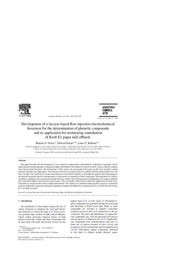 (PDF) Development of a laccase-based flow injection electrochemical biosensor for the ...