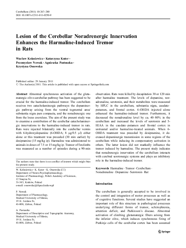 (PDF) Lesion of the Cerebellar Noradrenergic Innervation Enhances the ...