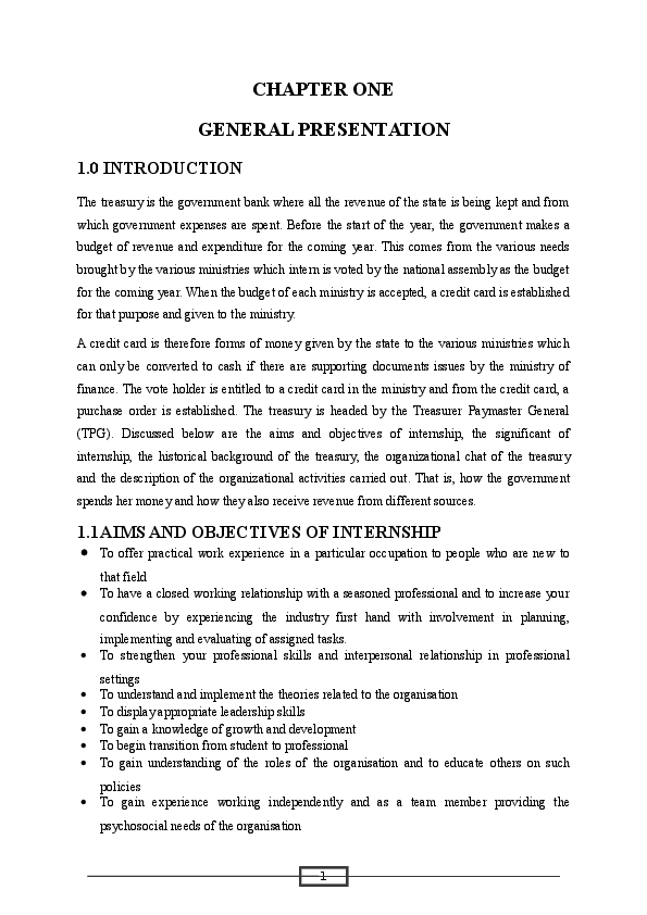 (DOC) CHAPTER ONE GENERAL PRESENTATION 1.0 INTRODUCTION