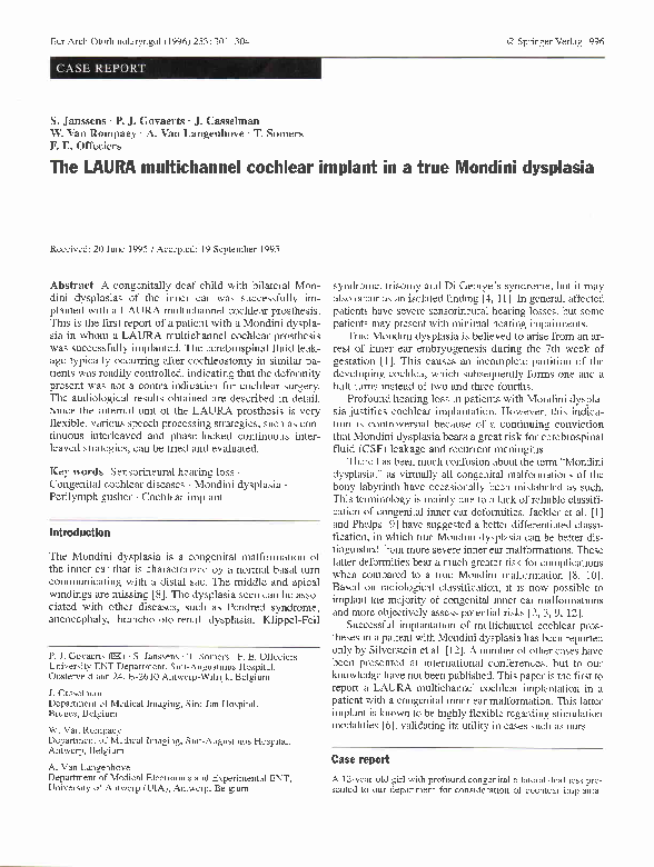 (PDF) The LAURA multichannel cochlear implant in a true Mondini dysplasia