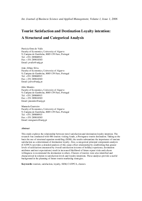 (PDF) Tourist Satisfaction and Destination Loyalty Intention: a ...