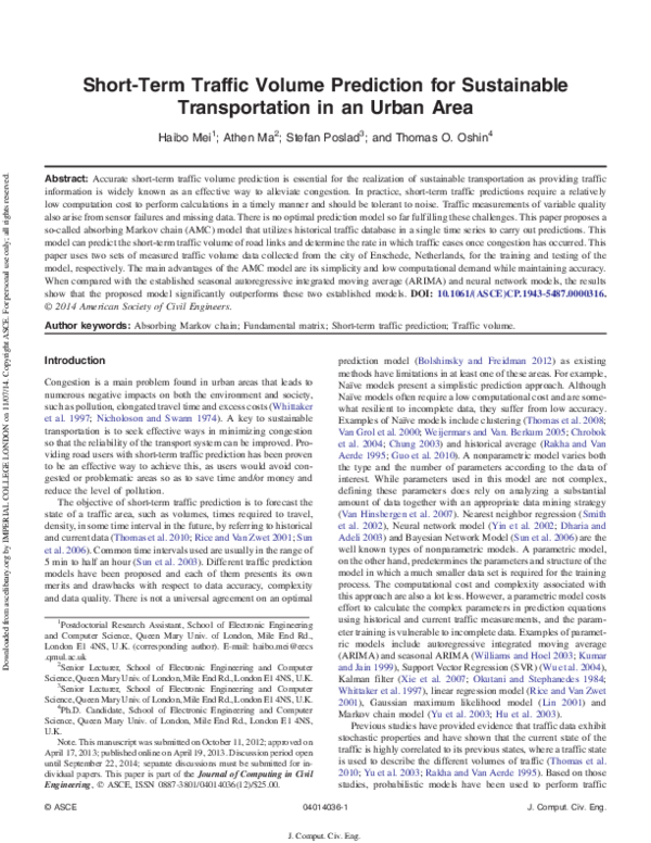 Pdf Short Term Traffic Volume Prediction For Sustainable