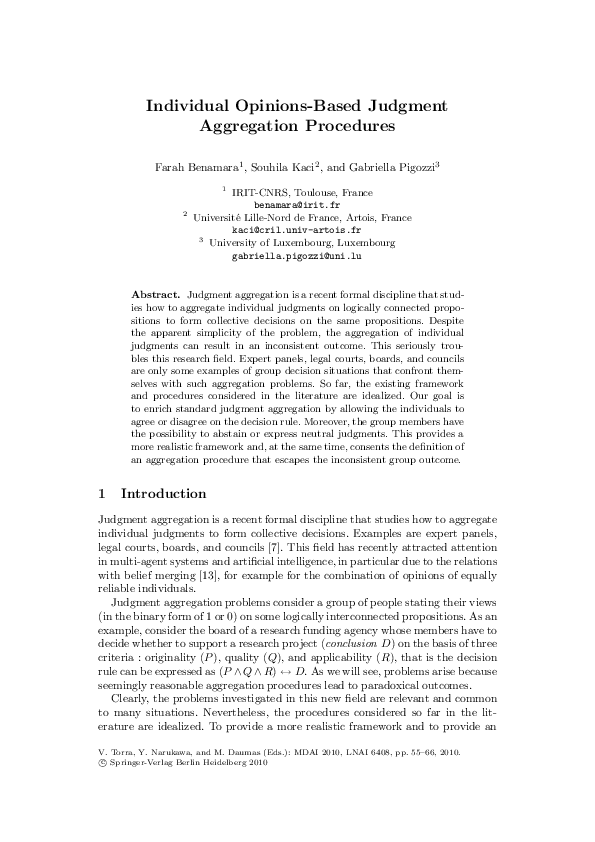 (PDF) Individual Opinions-Based Judgment Aggregation Procedures