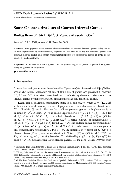 (PDF) Some Characterizations of Convex Interval Games