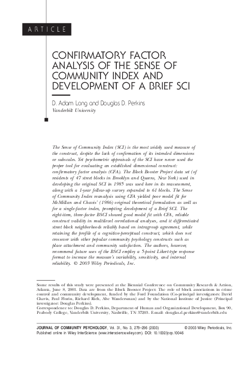 (PDF) Confirmatory factor analysis of the Sense of Community Index and ...