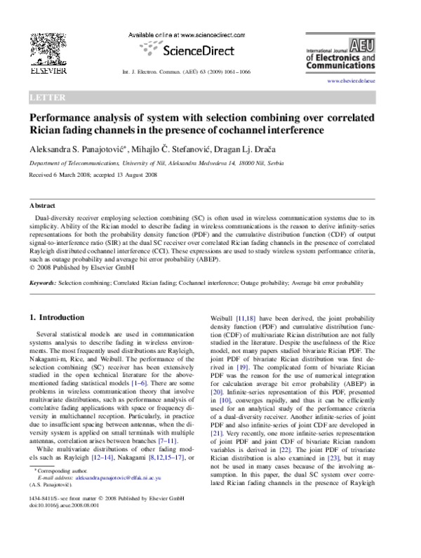 Pdf Performance Analysis Of System With Selection Combining Over