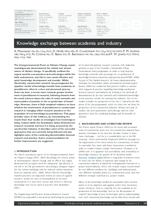 (PDF) Knowledge exchange between academia and industry