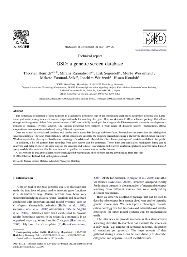 (PDF) GSD: a genetic screen database