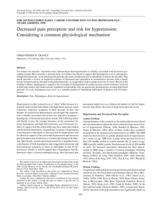 (PDF) Decreased pain perception and risk for hypertension: Considering ...