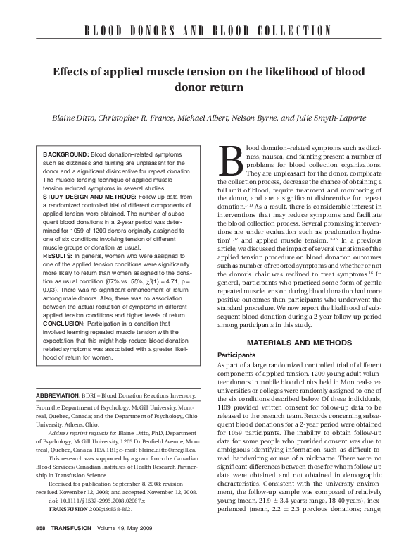 (PDF) Effects of applied muscle tension on the likelihood of blood ...