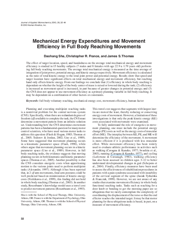 (PDF) Mechanical energy expenditures and movement efficiency in full ...