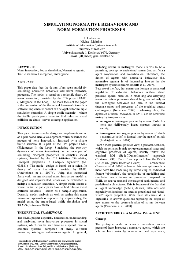 (PDF) Simulating Normative Behaviour And Norm Formation Processes