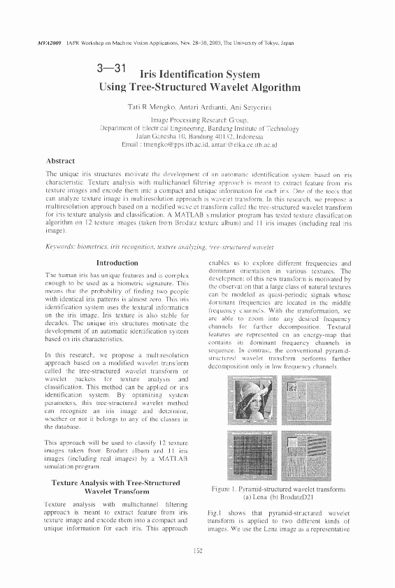 Pdf Iris Identification System Using Tree Structured Wavelet Algorithm Tati Mengko