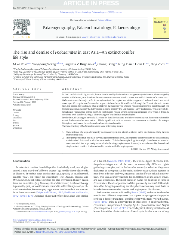 (PDF) Pole et al 2016 The rise and demise of Podozamites in east Asia ...