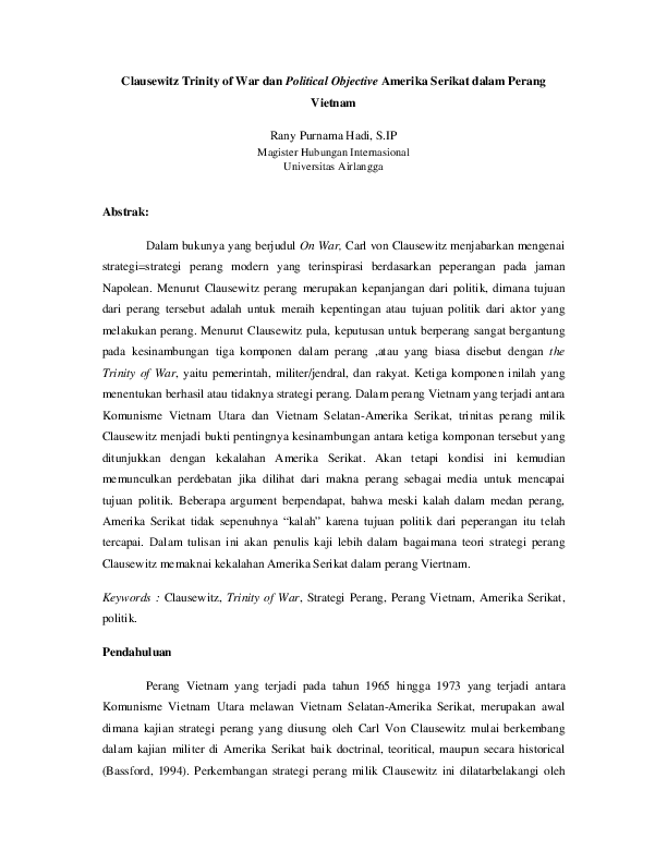 (PDF) Clausewitz Trinity of War dan Political Objective Amerika Serikat ...