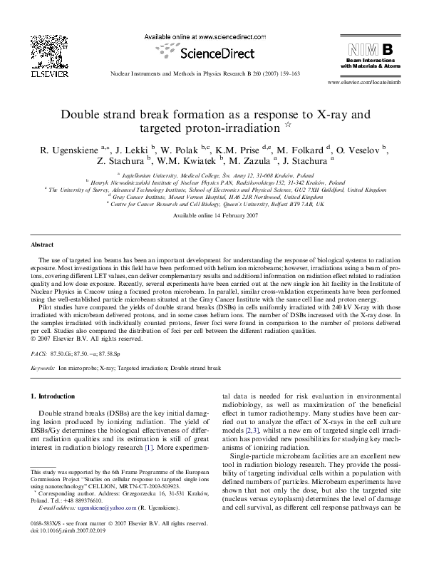 (PDF) Double strand break formation as a response to X-ray and targeted ...