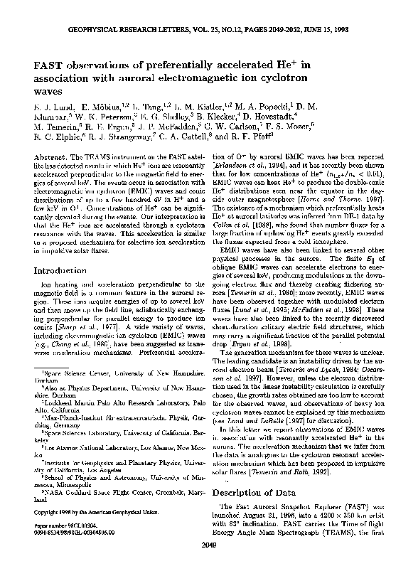(PDF) FAST observations of preferentially accelerated He + in ...