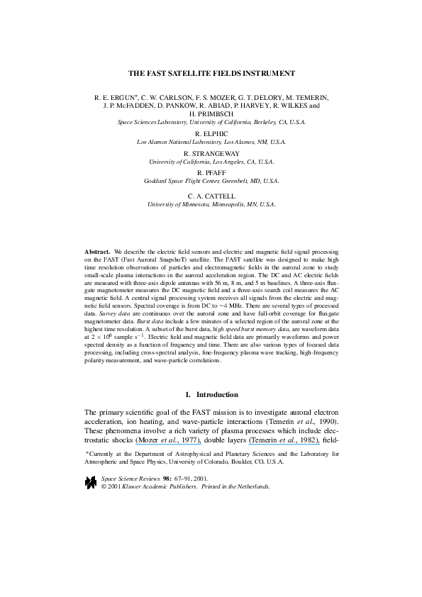 (PDF) The FAST Satellite Fields Instrument | Forrest Mozer - Academia.edu