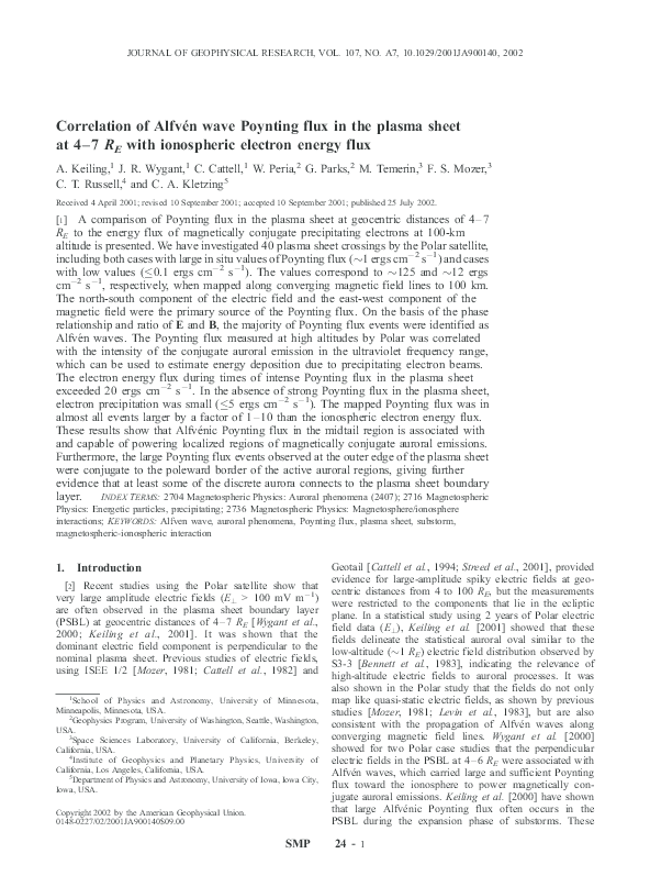 (PDF) Correlation of Alfvén wave Poynting flux in the plasma sheet at 4 ...
