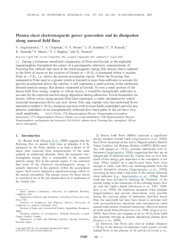 (PDF) Plasma sheet electromagnetic power generation and its dissipation ...