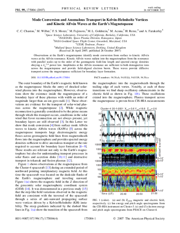 (PDF) Mode Conversion and Anomalous Transport in Kelvin-Helmholtz Vortices and Kinetic Alfvén ...