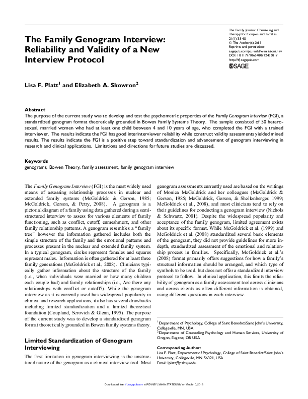 (PDF) The Family Genogram Interview: Reliability and Validity of a New ...