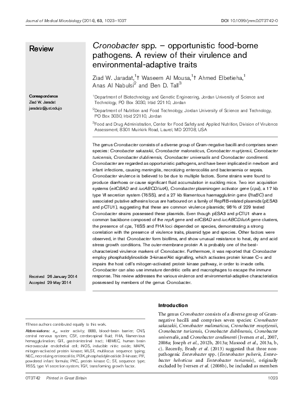 (PDF) Cronobacter spp.--opportunistic food-borne pathogens. A review of ...