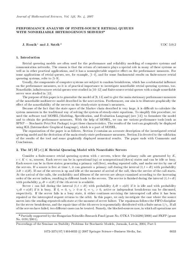 (PDF) Performance analysis of finite-source retrial queues operating in random environments