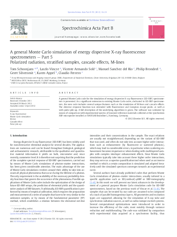 Pdf A General Monte Carlo Simulation Of Energy Dispersive X Ray Fluorescence Spectrometers