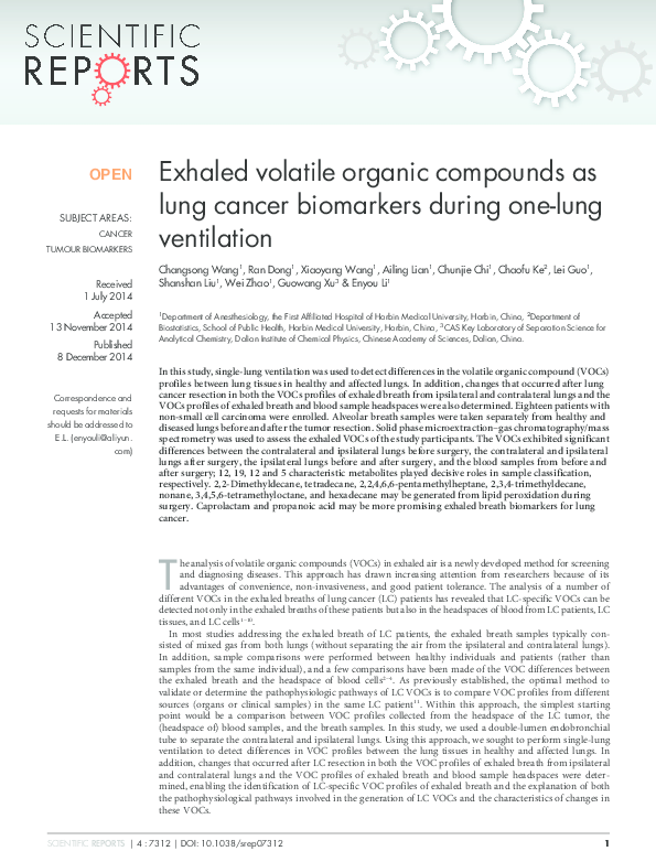 (PDF) Exhaled volatile organic compounds as lung cancer biomarkers ...