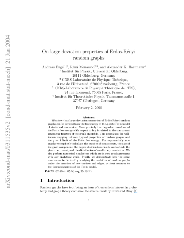 (PDF) On Large Deviation Properties of Erd s?R nyi Random Graphs