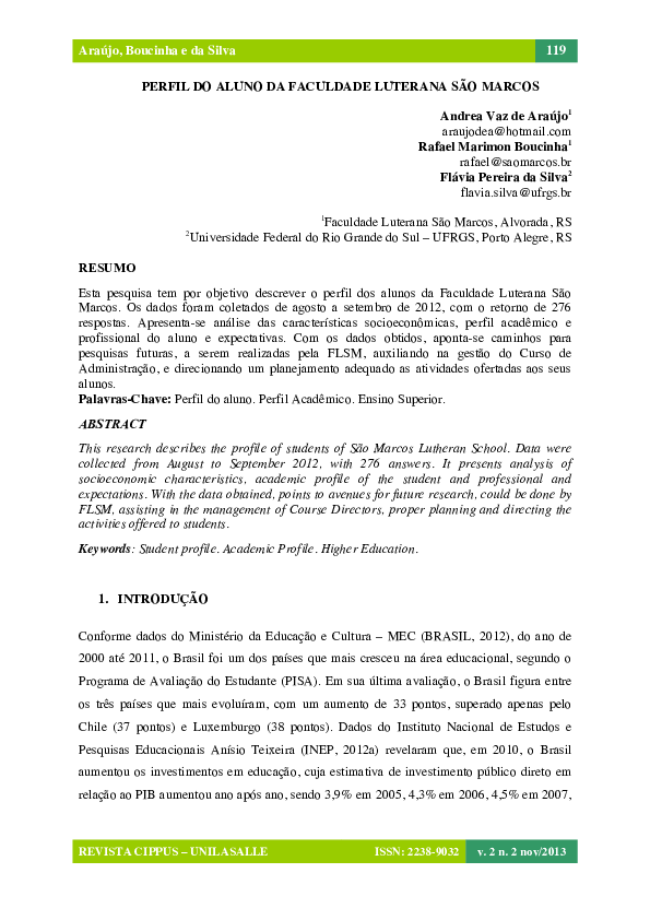 (PDF) Perfil Do Aluno Da Faculdade Luterana São Marcos