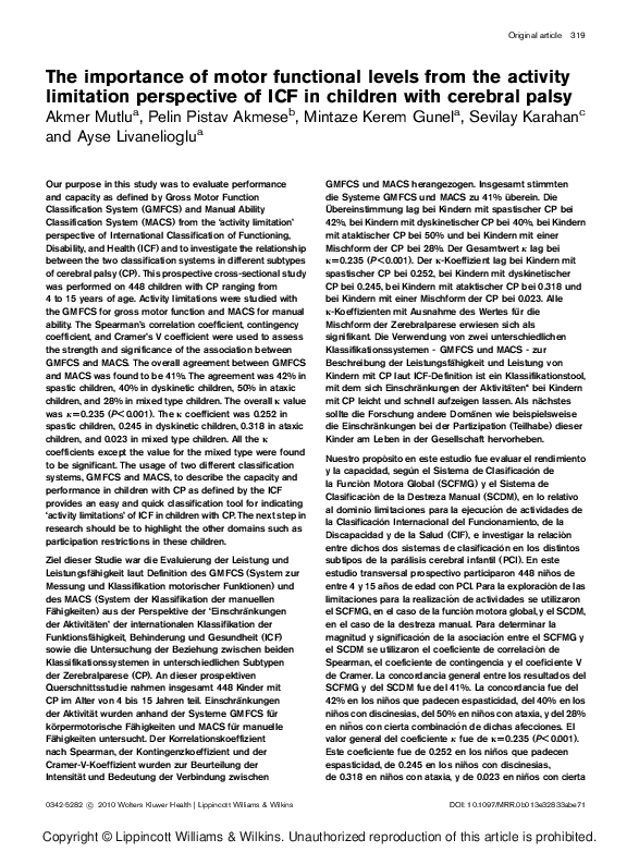 (PDF) The importance of motor functional levels from the activity ...