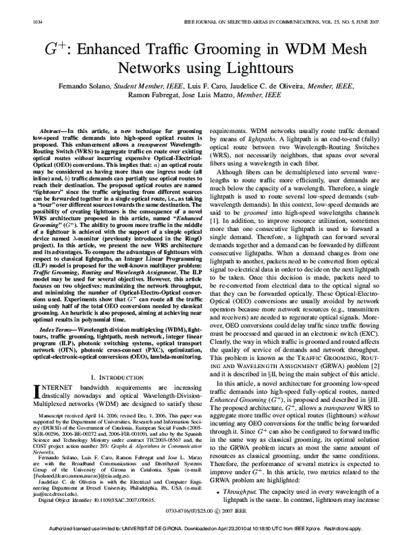 (PDF) G+: Enhanced Traffic Grooming in WDM Mesh Networks using Lighttours