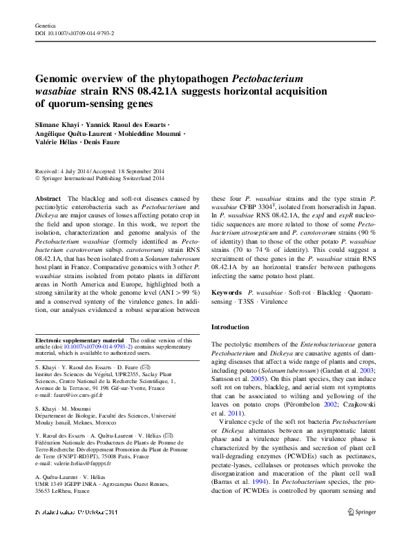 (PDF) Genomic overview of the phytopathogen Pectobacterium wasabiae ...