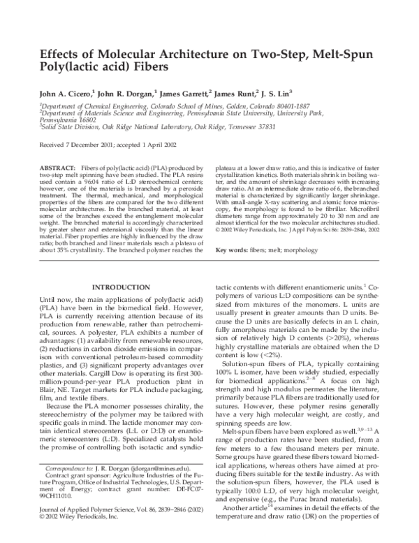 (PDF) Effects of molecular architecture on two-step, melt-spun poly ...