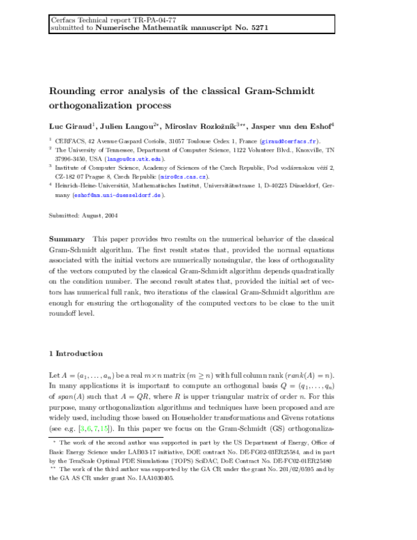 (PDF) Rounding error analysis of the classical Gram-Schmidt ...