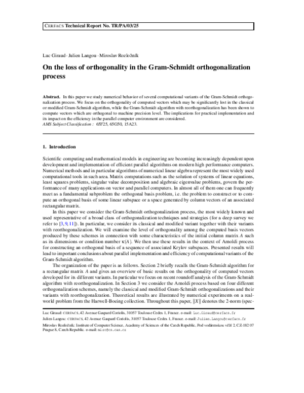(PDF) The loss of orthogonality in the Gram-Schmidt orthogonalization ...