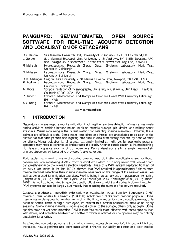 (PDF) PAMGUARD: SEMIAUTOMATED, OPEN SOURCE SOFTWARE FOR REAL-TIME ...