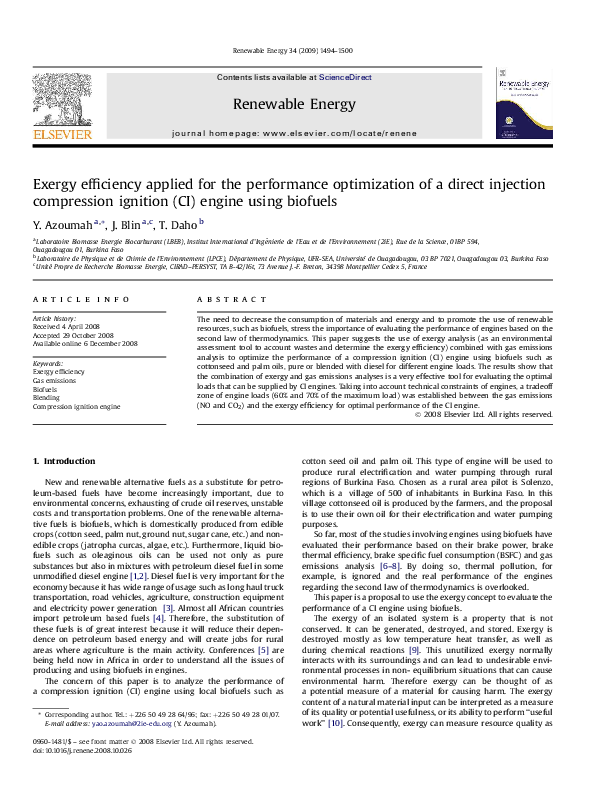 Pdf Exergy Efficiency Applied For The Performance Optimization Of A Direct Injection