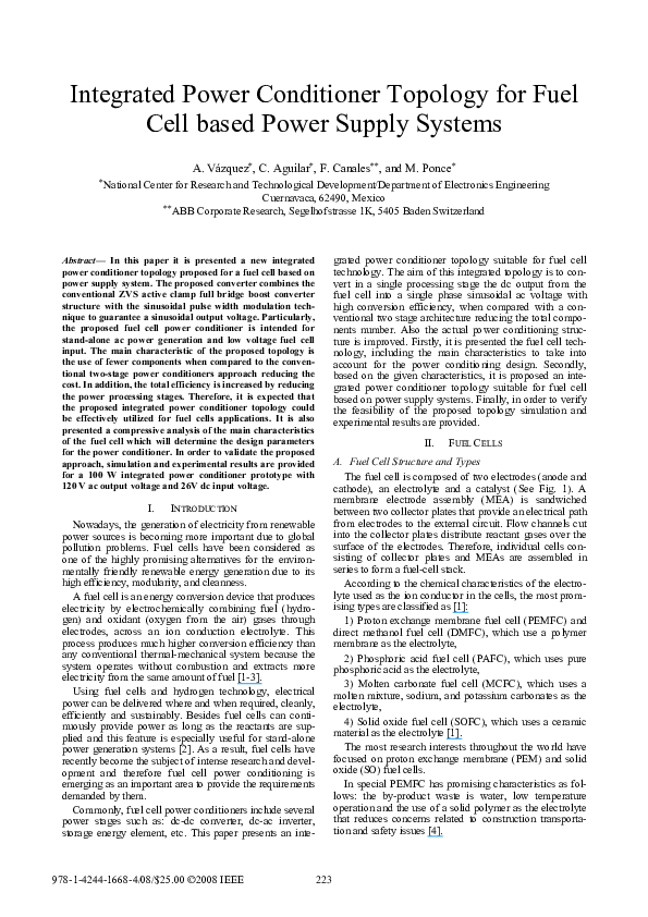 (PDF) Integrated power conditioner topology for fuel cell based power ...