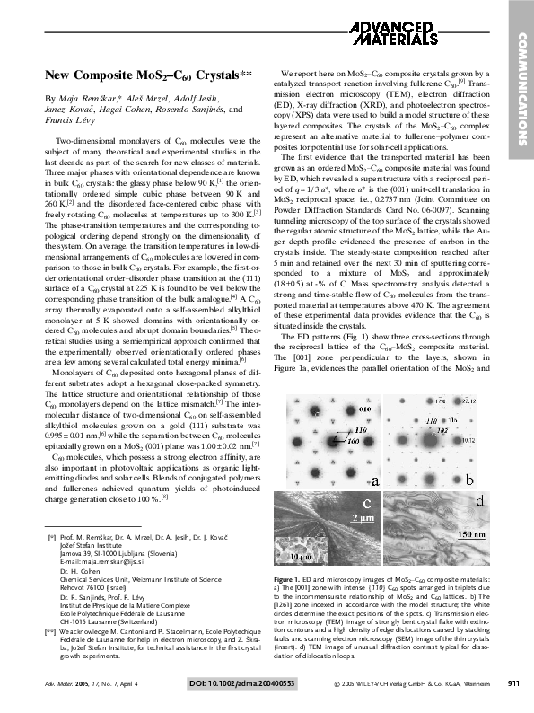 (PDF) New Composite MoS2-C60 Crystals
