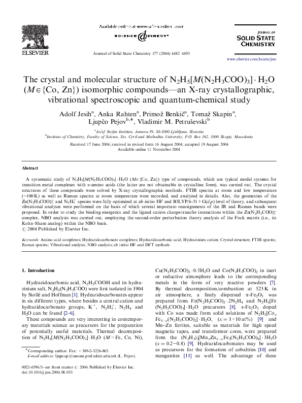(PDF) The crystal and molecular structure of N2H5[M(N2H3COO)3]·H2O (M∈ ...