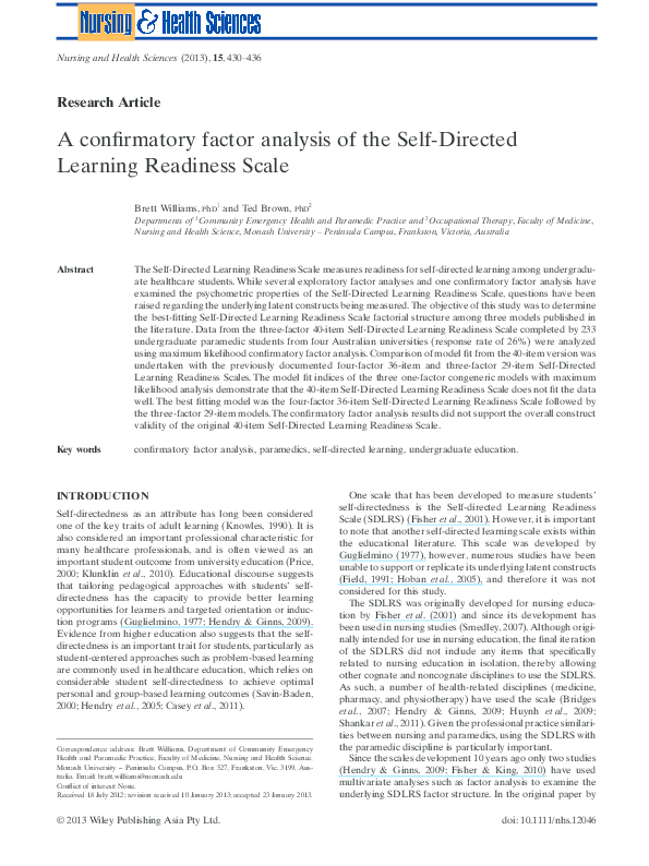 (PDF) A confirmatory factor analysis of the Self-Directed Learning Readiness Scale