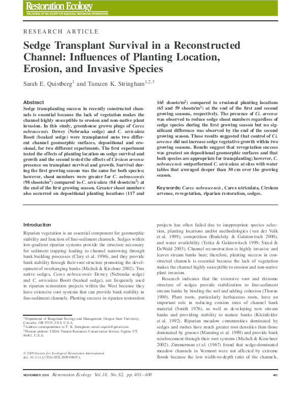 (PDF) Sedge Transplant Survival in a Reconstructed Channel: Influences ...