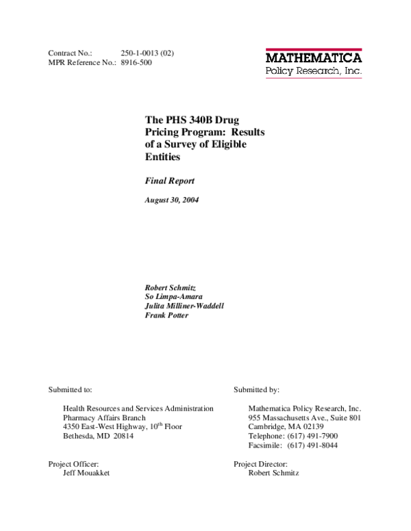 (PDF) The PHS 340B Drug Pricing Program: Results of a Survey of ...