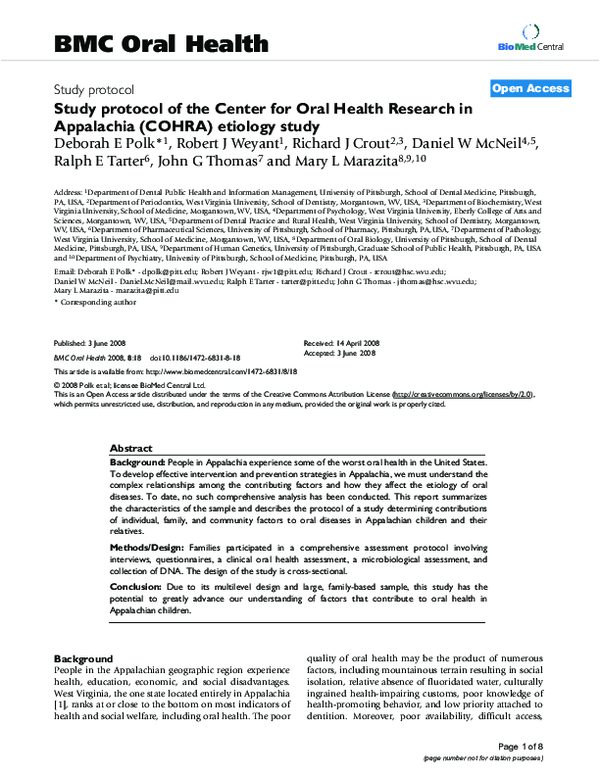 (PDF) Study protocol of the Center for Oral Health Research in ...