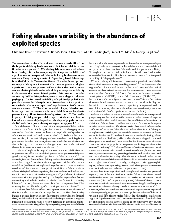 (PDF) Fishing elevates variability in the abundance of exploited species