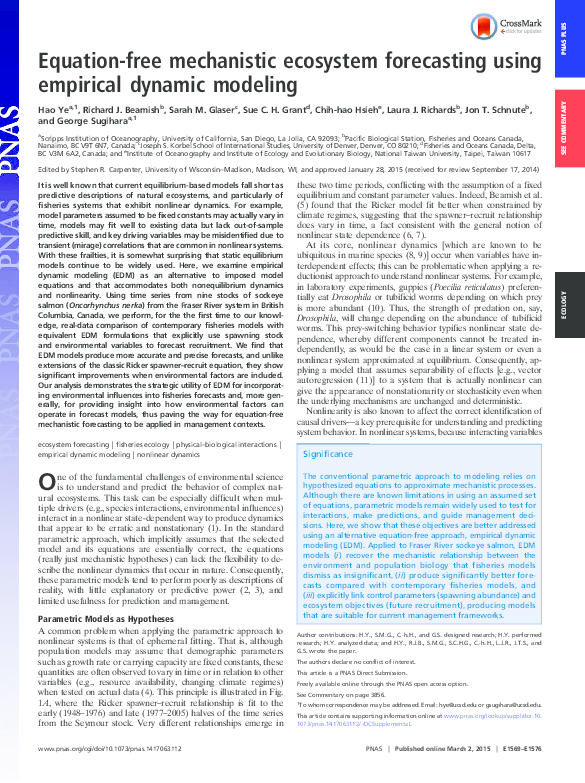 (PDF) Equation-free mechanistic ecosystem forecasting using empirical dynamic modeling